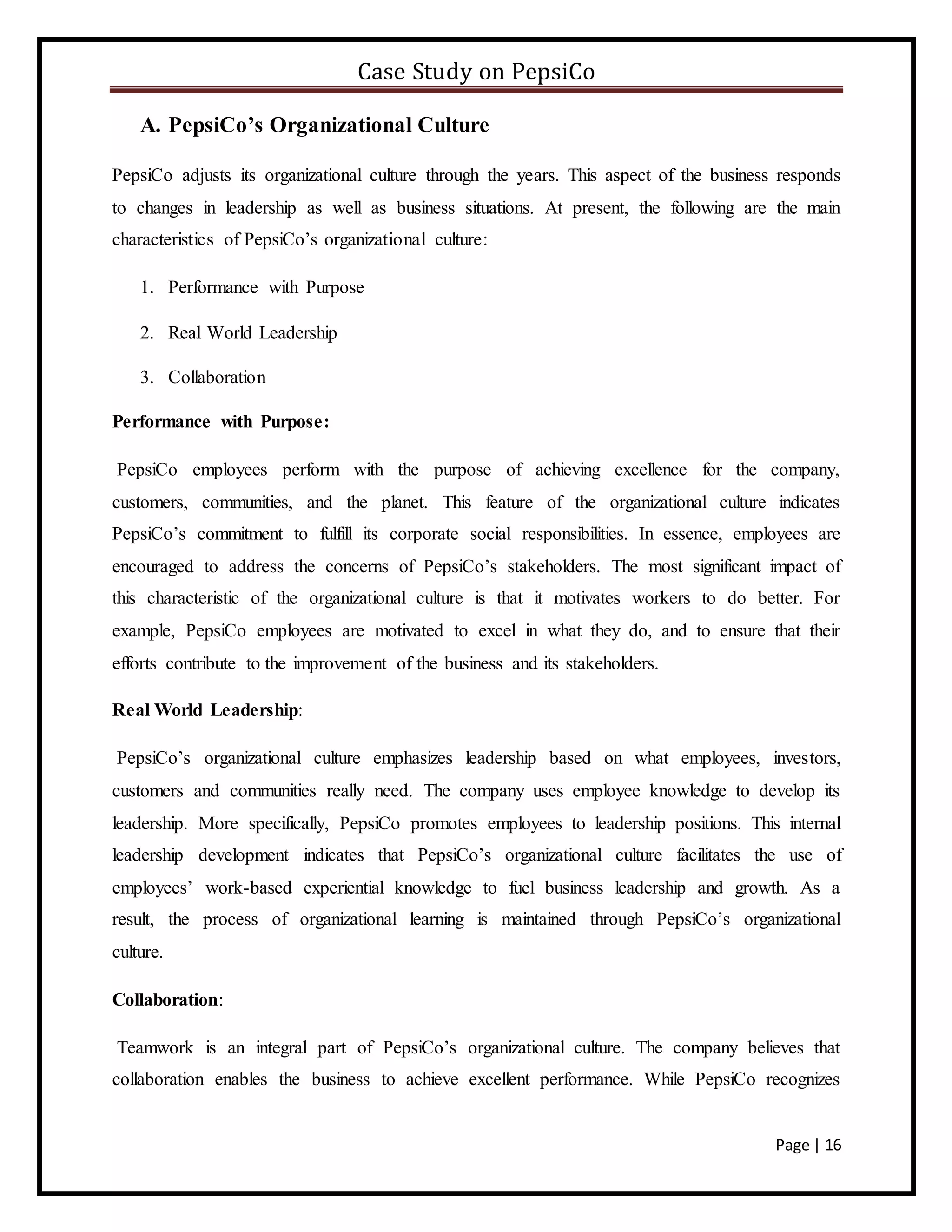 Case study on pepsi co | DOCX