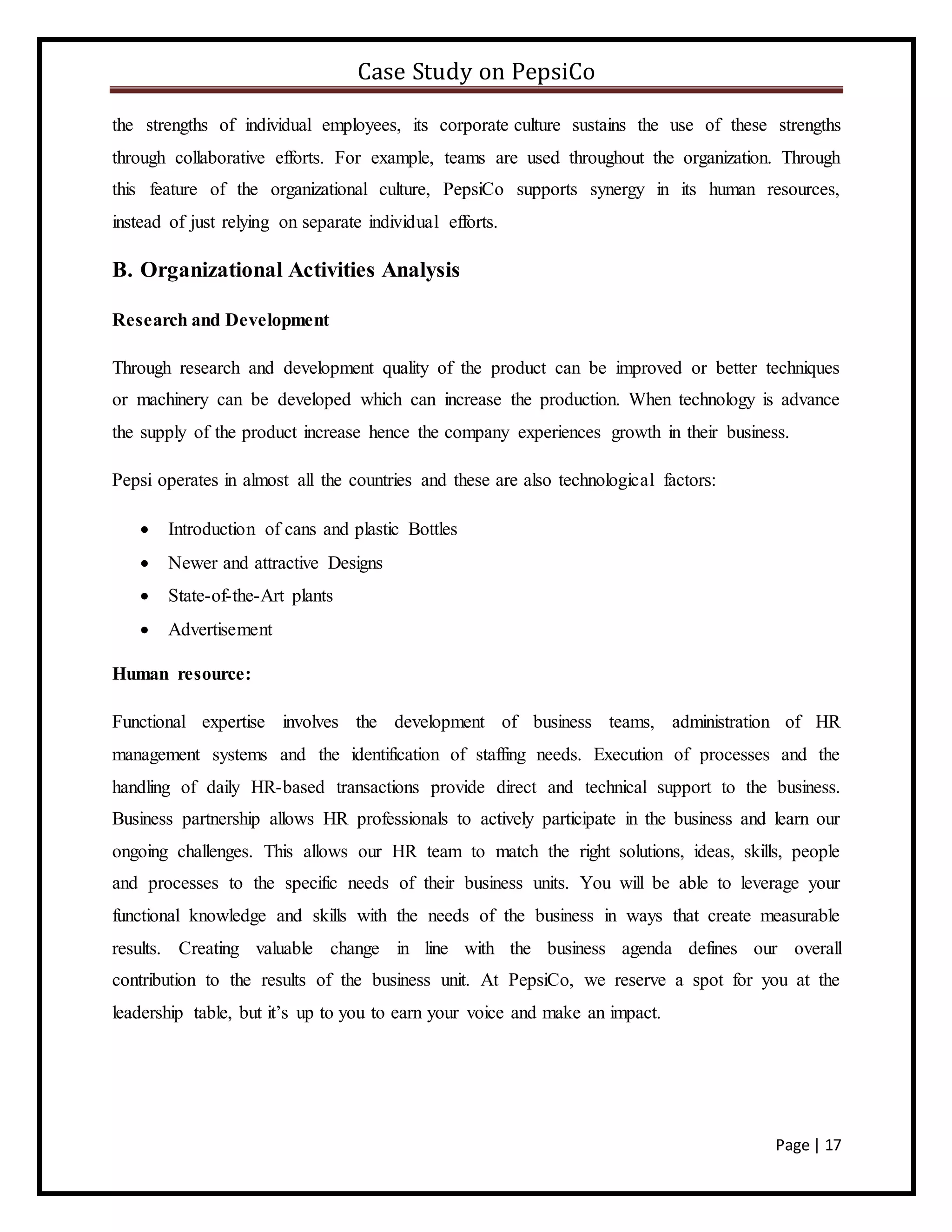 Case study on pepsi co | DOCX