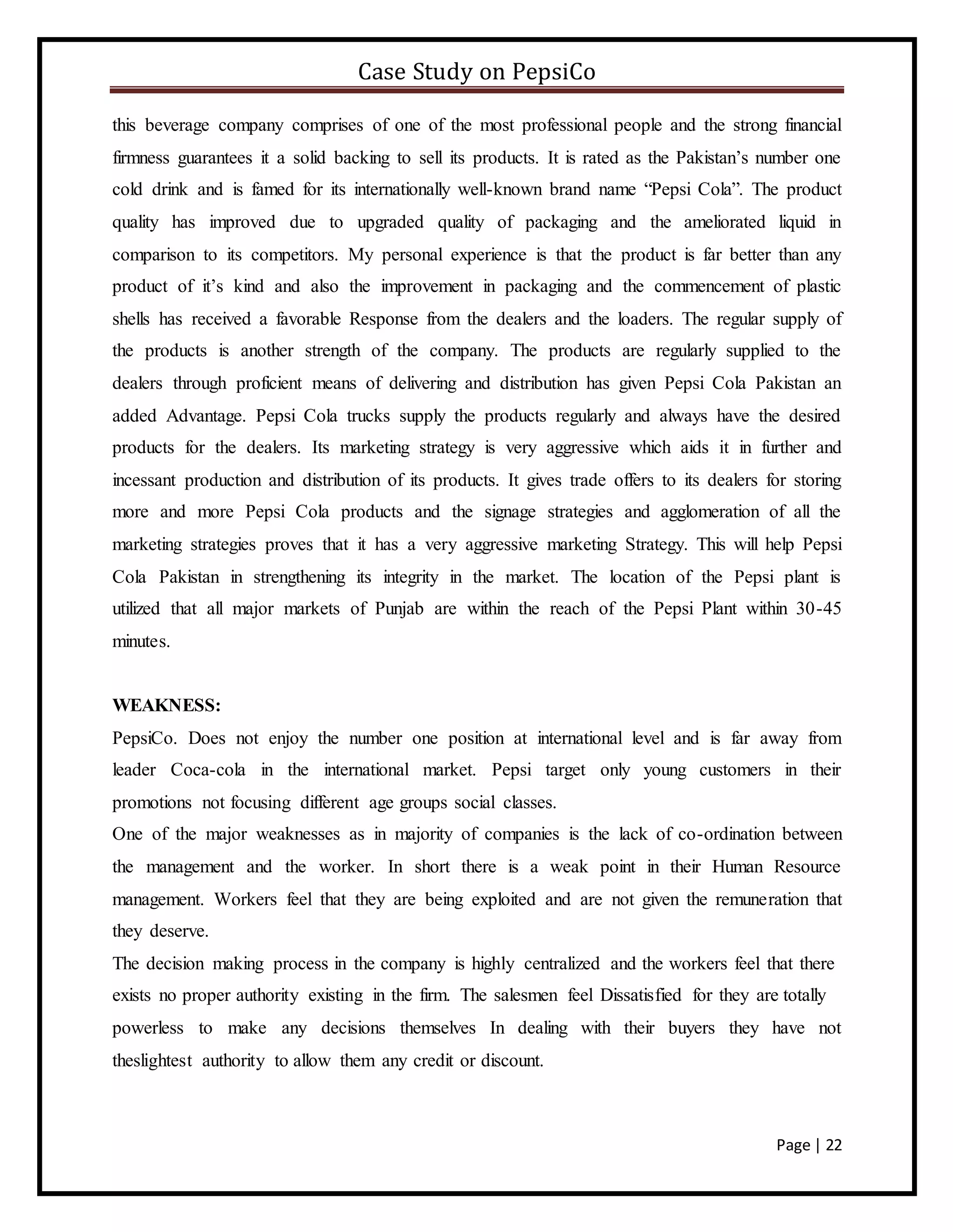 Case study on pepsi co | DOCX