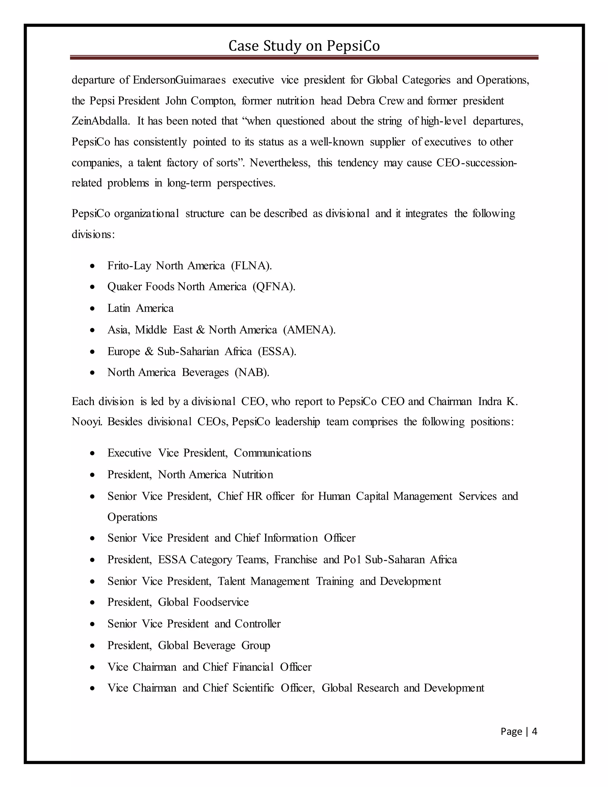 Case study on pepsi co | DOCX