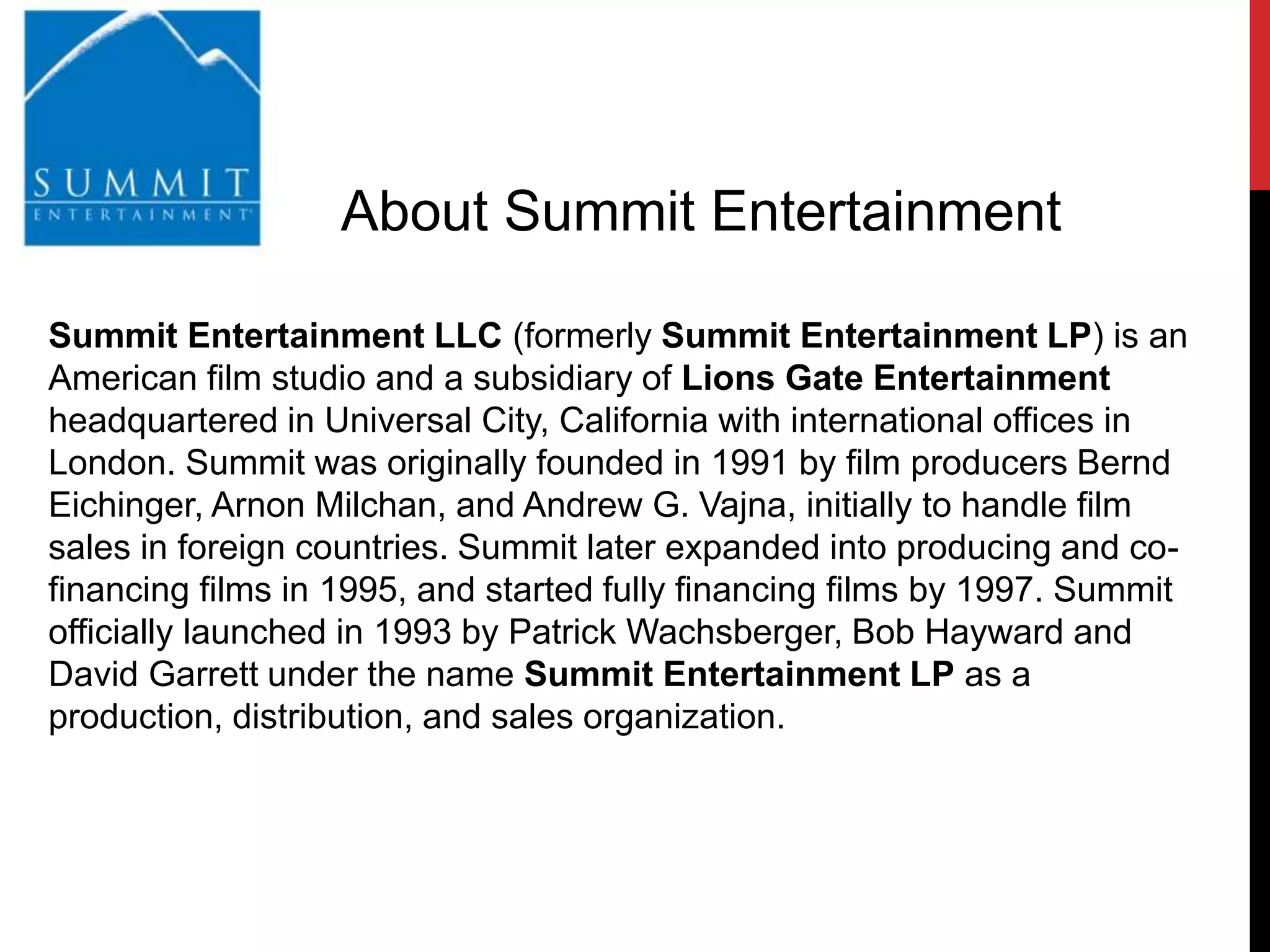 Case study on summit entertainment | PPTX