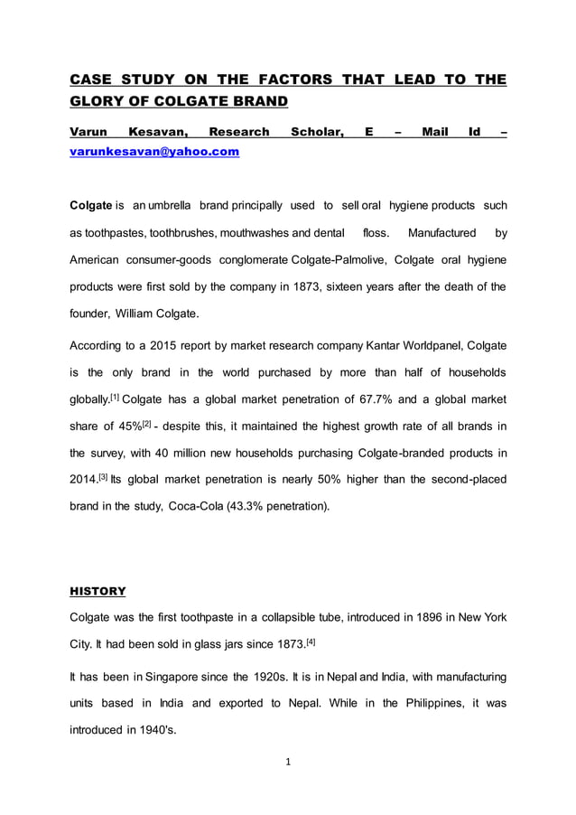 CASE STUDY ON THE FACTORS THAT LEAD TO THE GLORY OF COLGATE BRAND | DOCX | Oral care | Personal Care