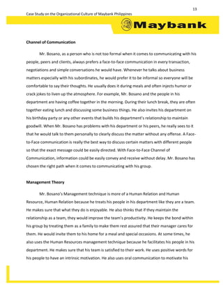 Case study on the organizational culture of maybank philippines | PDF