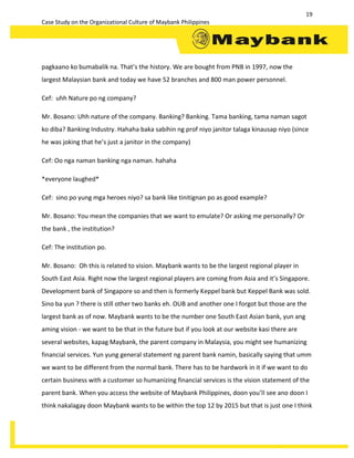 Case study on the organizational culture of maybank philippines | PDF