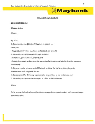 Case study on the organizational culture of maybank philippines | PDF