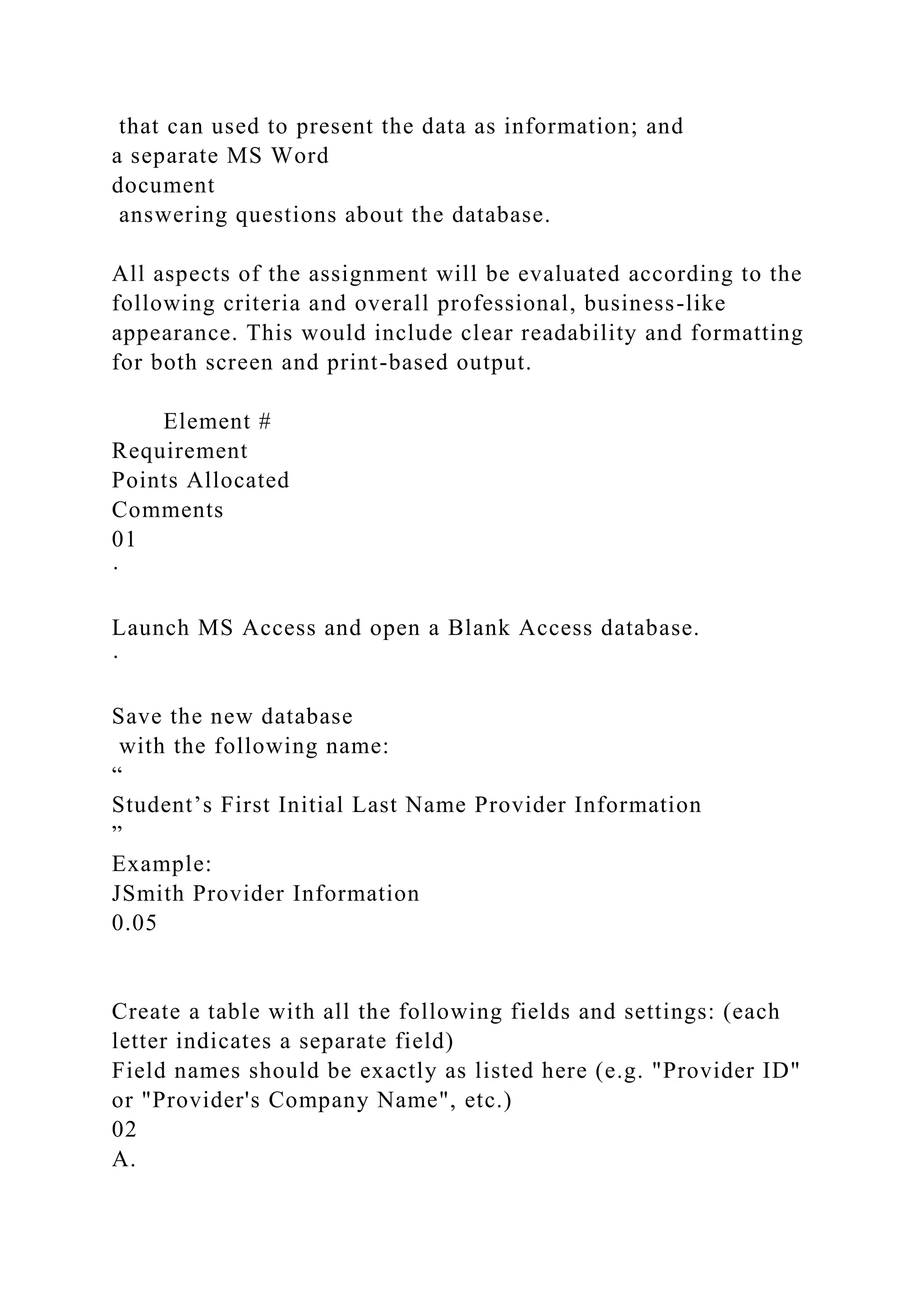 Case Study Part 2 - Provider Database (Access) AssignmentsPart.docx