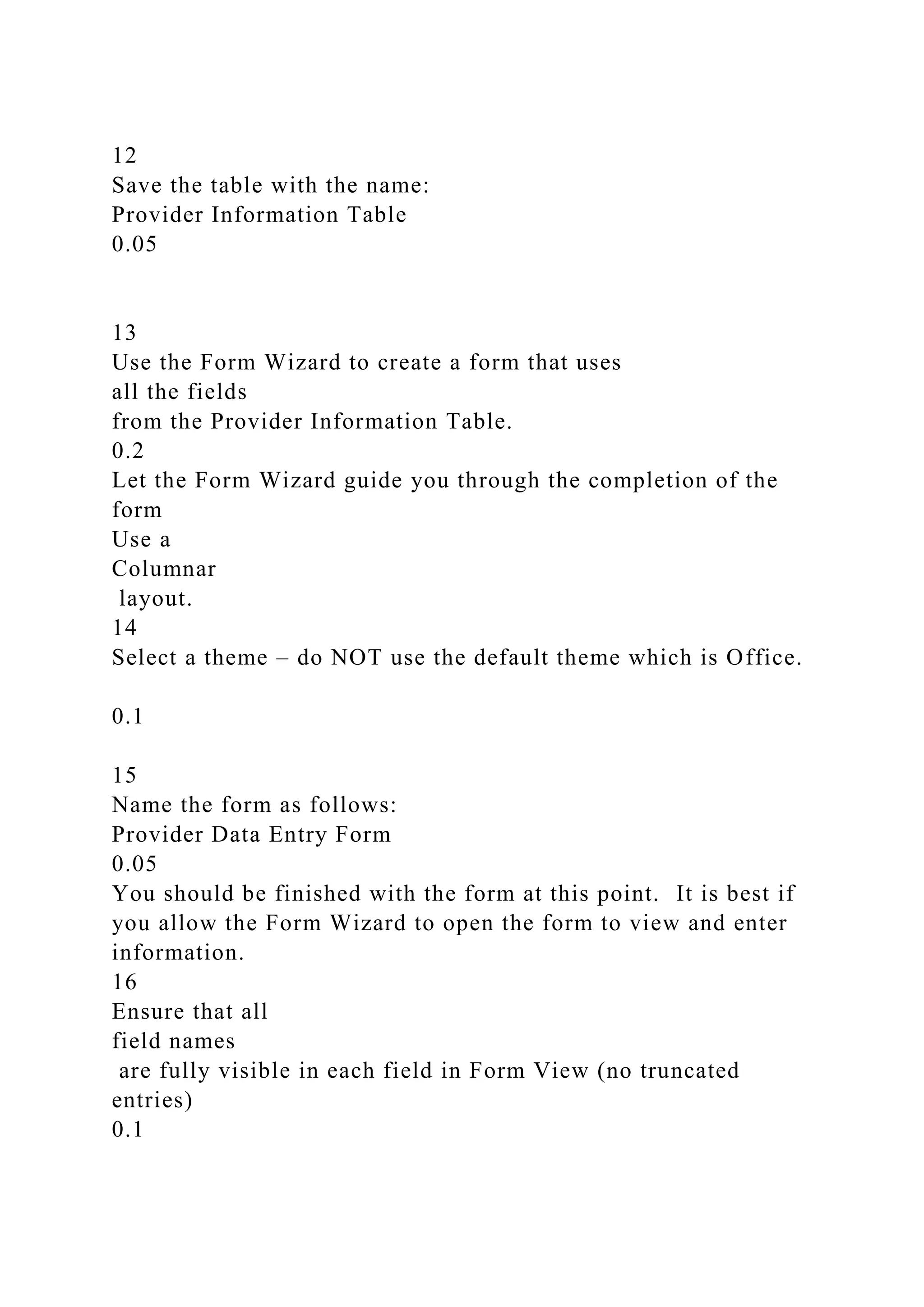 Case Study Part 2 - Provider Database (Access) AssignmentsPart.docx