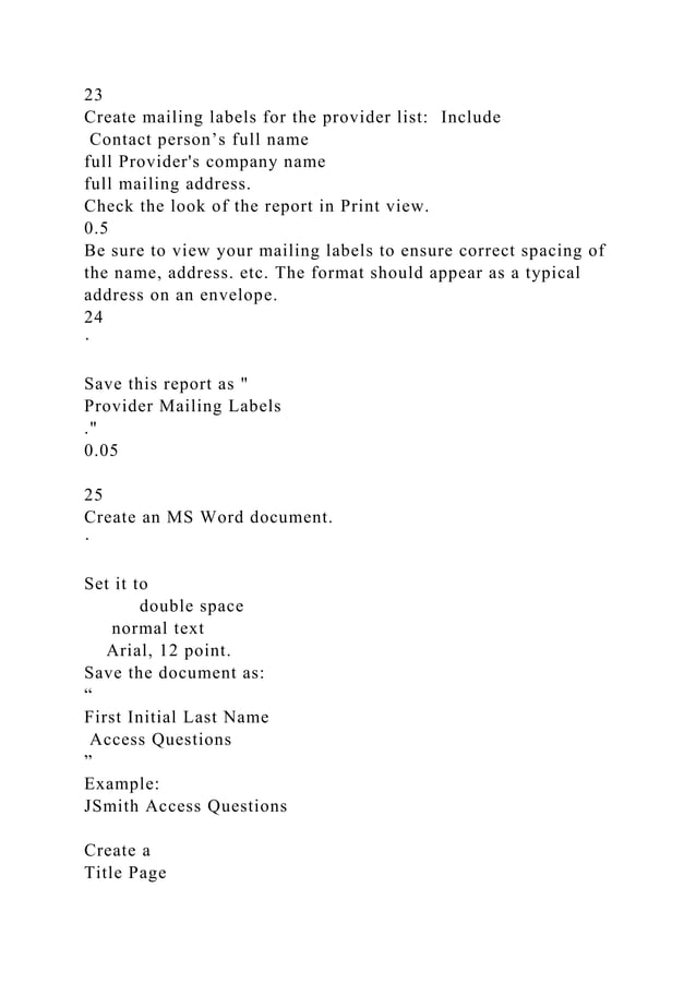 Case Study Part 2 - Provider Database (Access) AssignmentsPart.docx