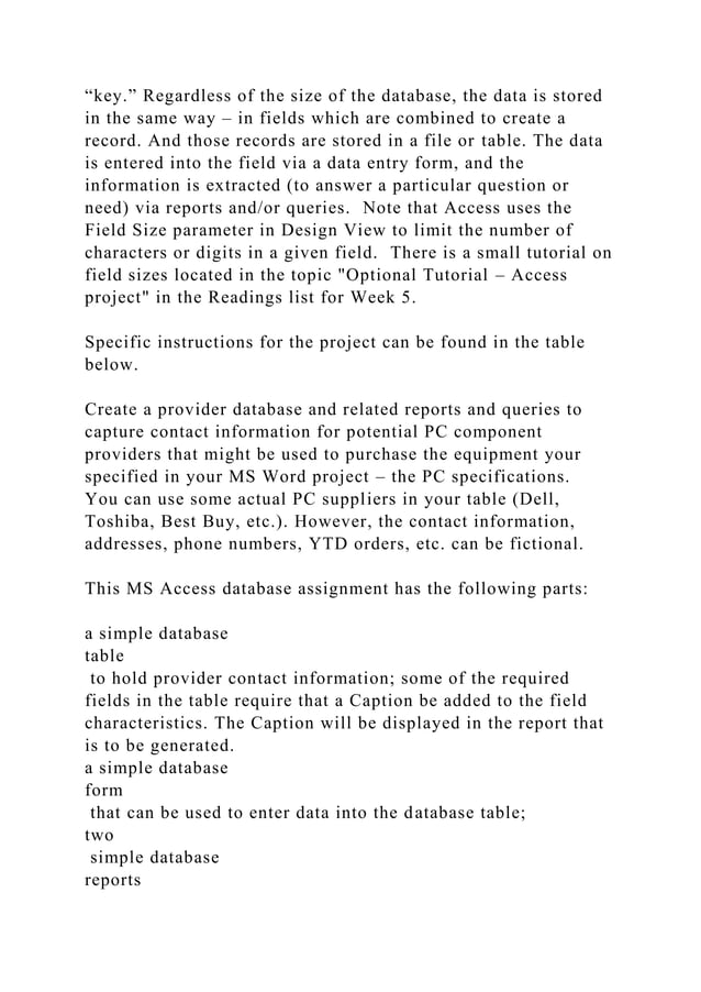 Case Study Part 2 - Provider Database (Access) AssignmentsPart.docx