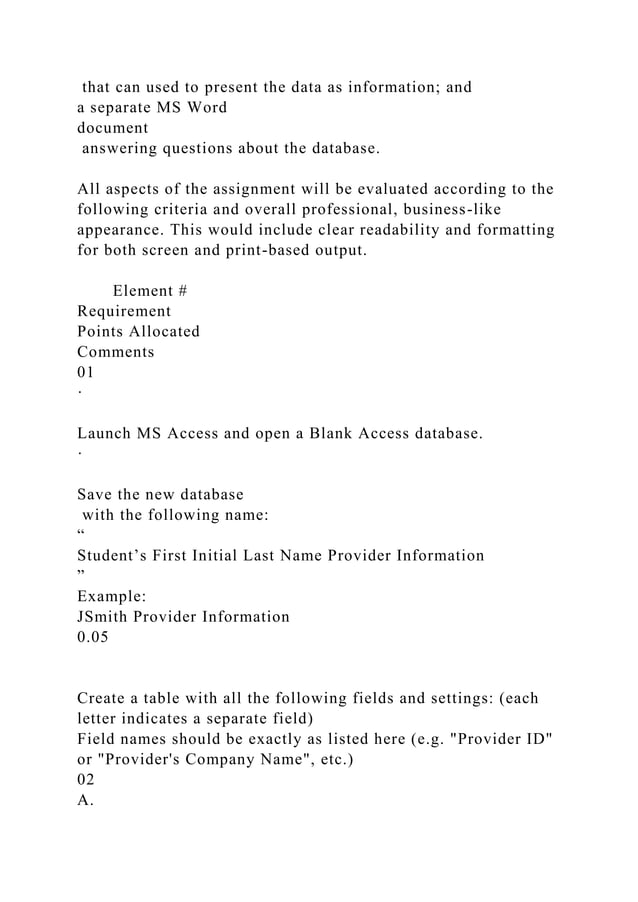 Case Study Part 2 - Provider Database (Access) AssignmentsPart.docx