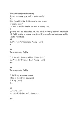 Case Study Part 2 - Provider Database (Access) AssignmentsPart.docx