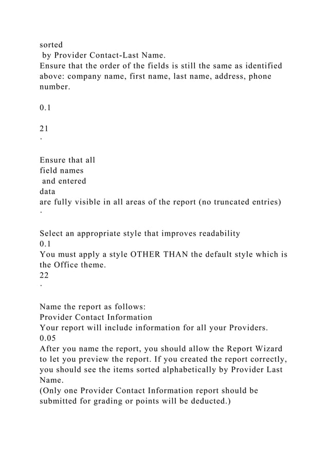 Case Study Part 2 - Provider Database (Access) AssignmentsPart.docx