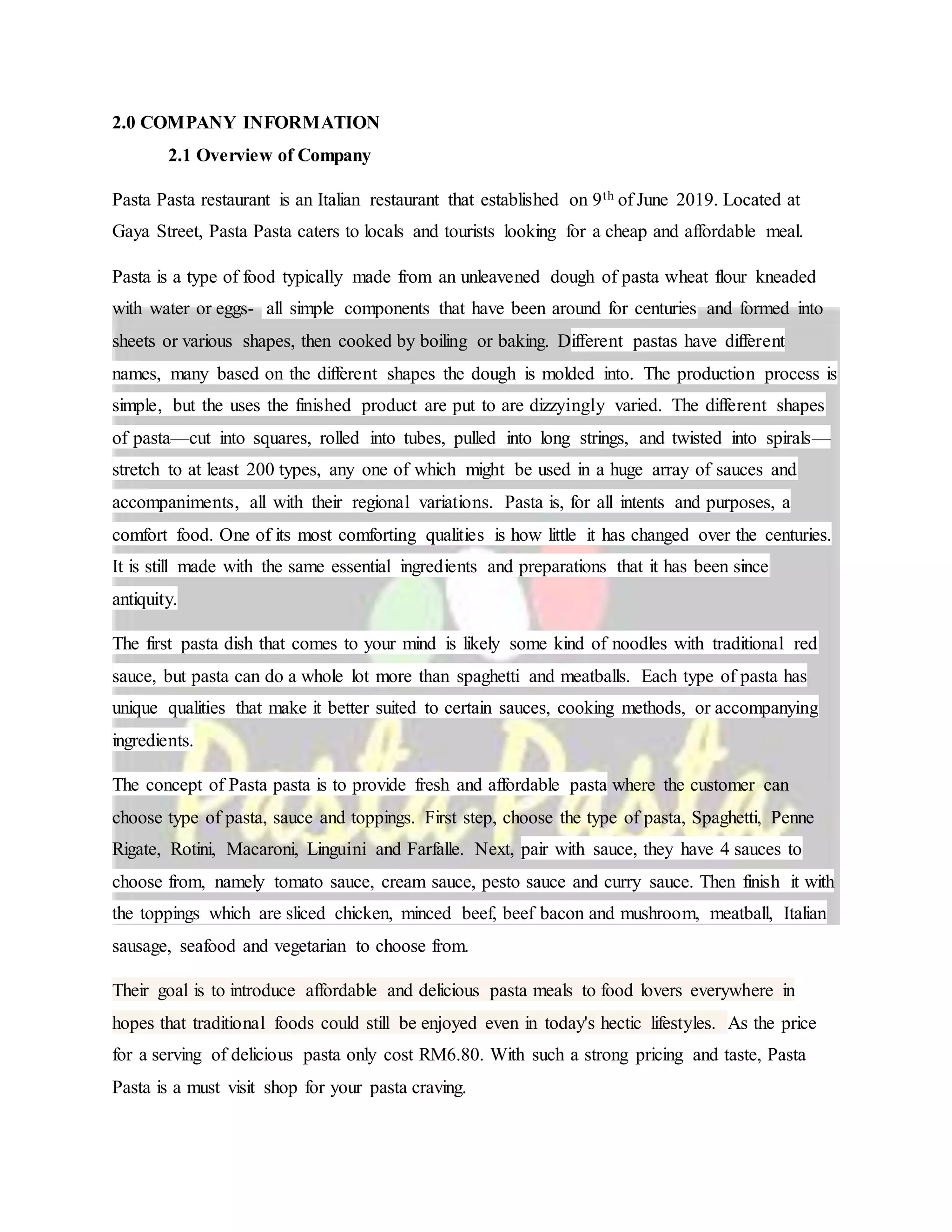 CASE STUDY ENT530 (PASTA PASTA) | DOCX