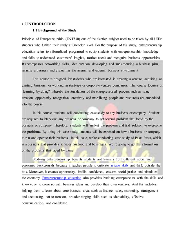 CASE STUDY ENT530 (PASTA PASTA) | DOCX