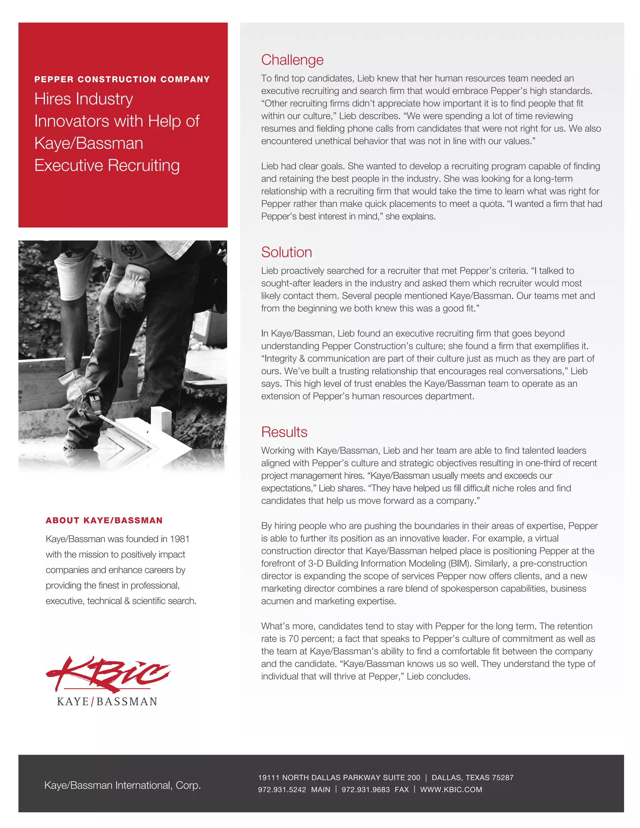 Kaye/Bassman Case Study: Pepper Construction Company | PDF