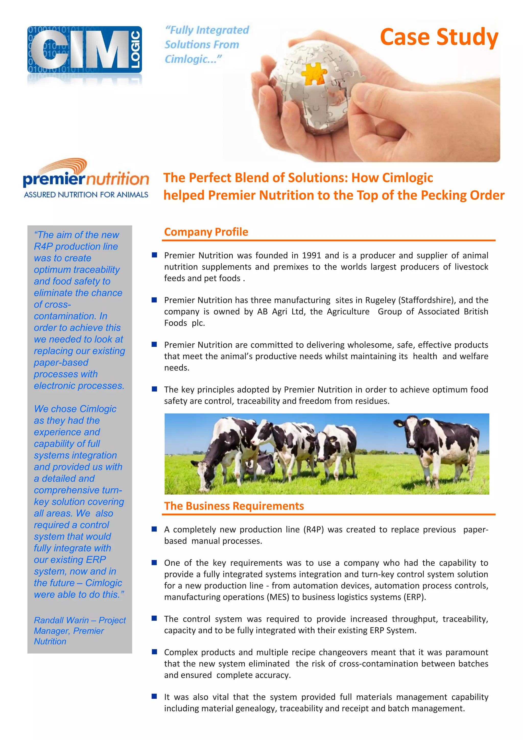 Cimlogic Customer Case study - Premier Nutrition | PDF