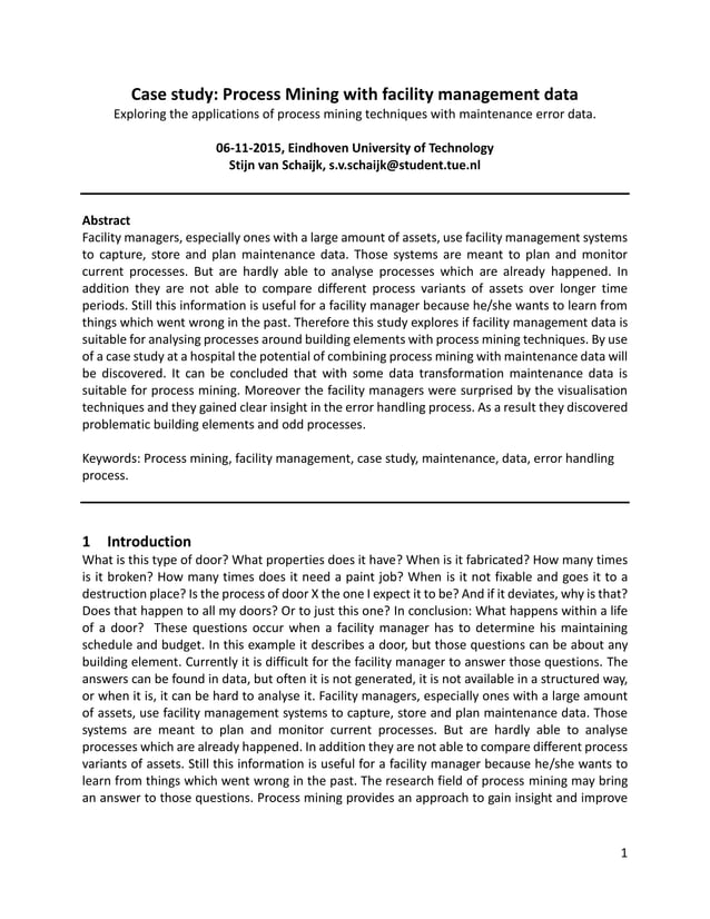 Case study process mining with facility management data | PDF