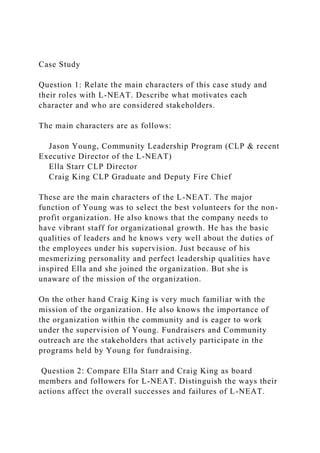 Case StudyQuestion 1 Relate the main characters of this case .docx