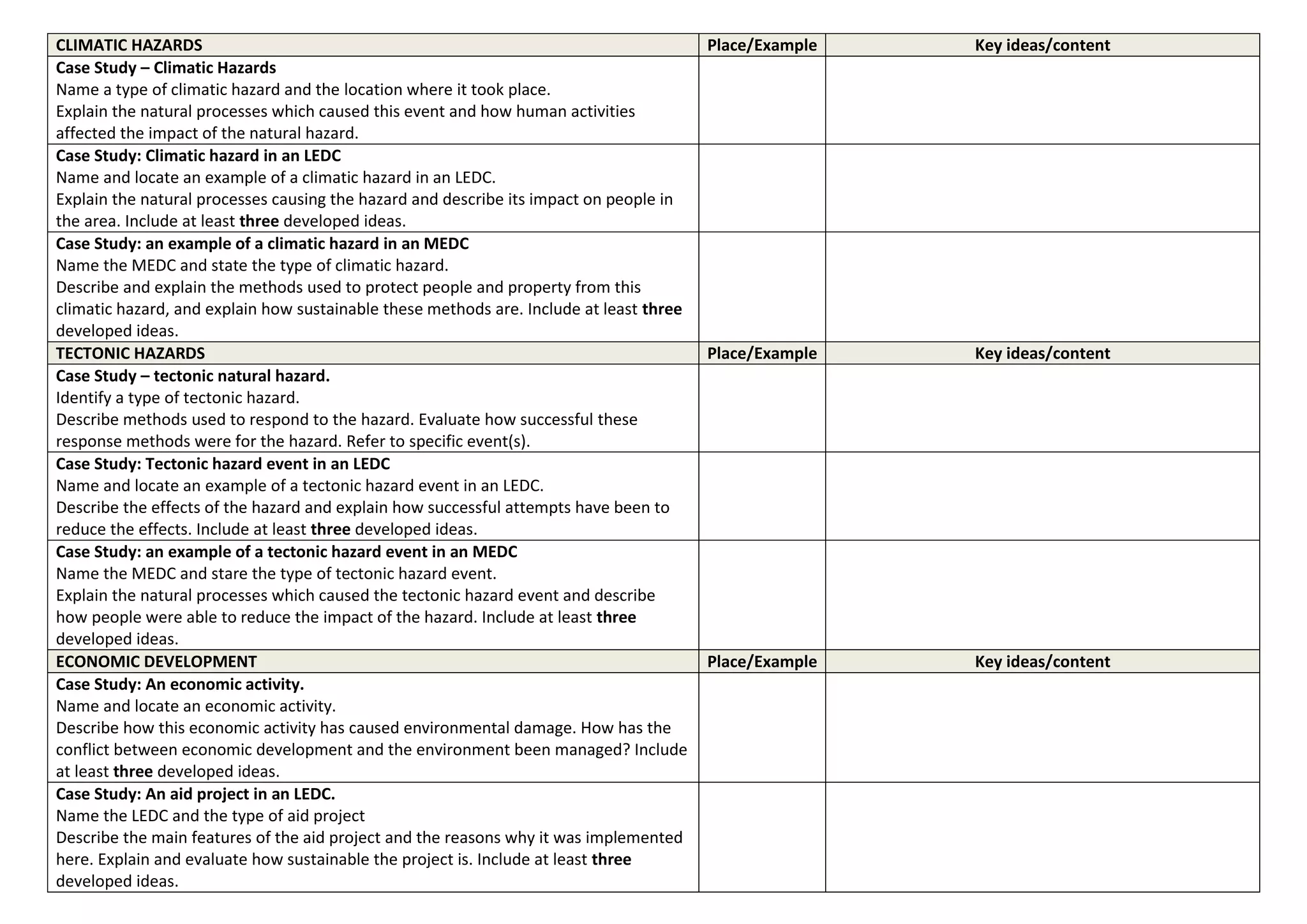 Case study questions 2014 for OCR B Geography GCSE | DOCX