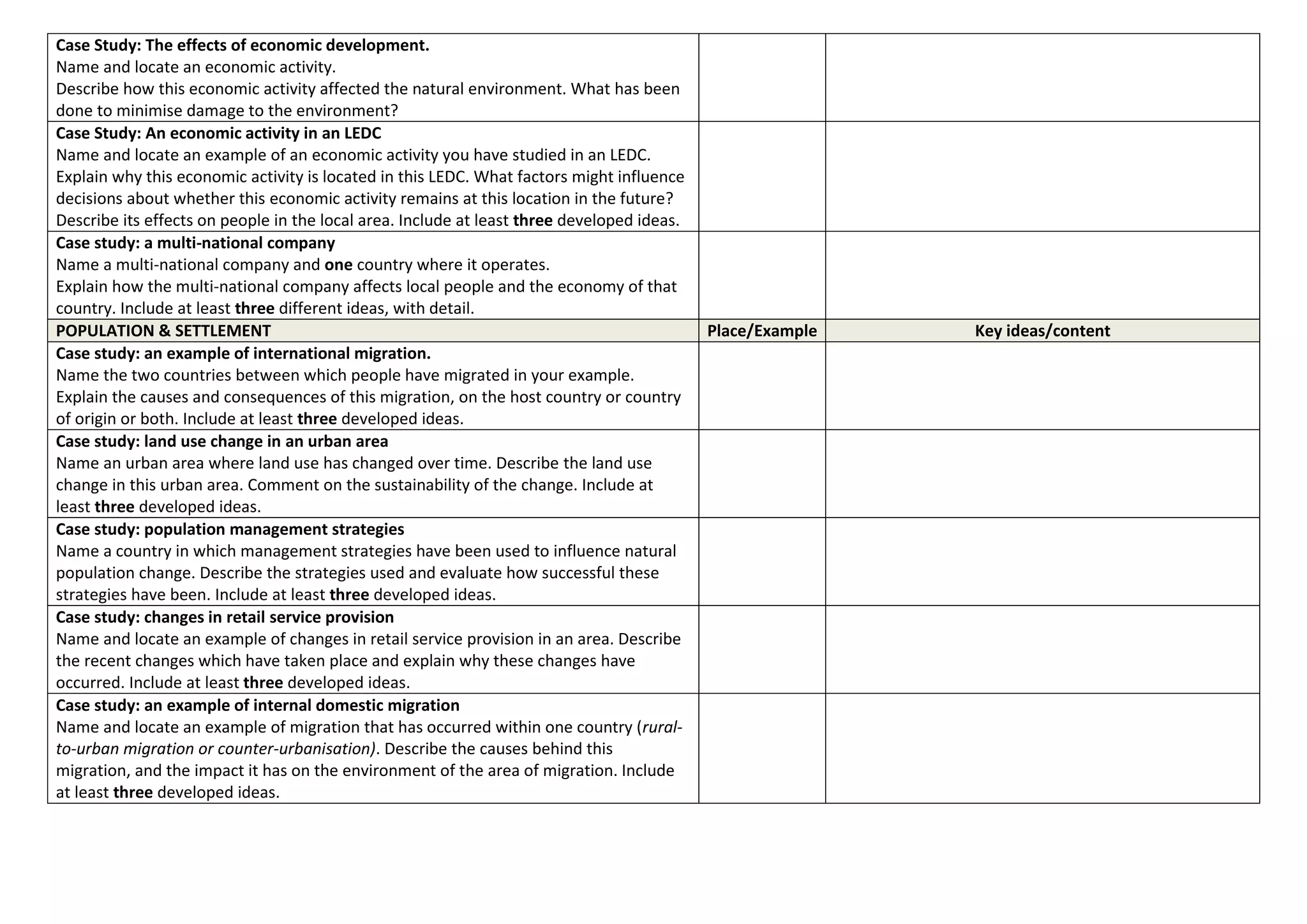 Case study questions 2014 for OCR B Geography GCSE | DOCX
