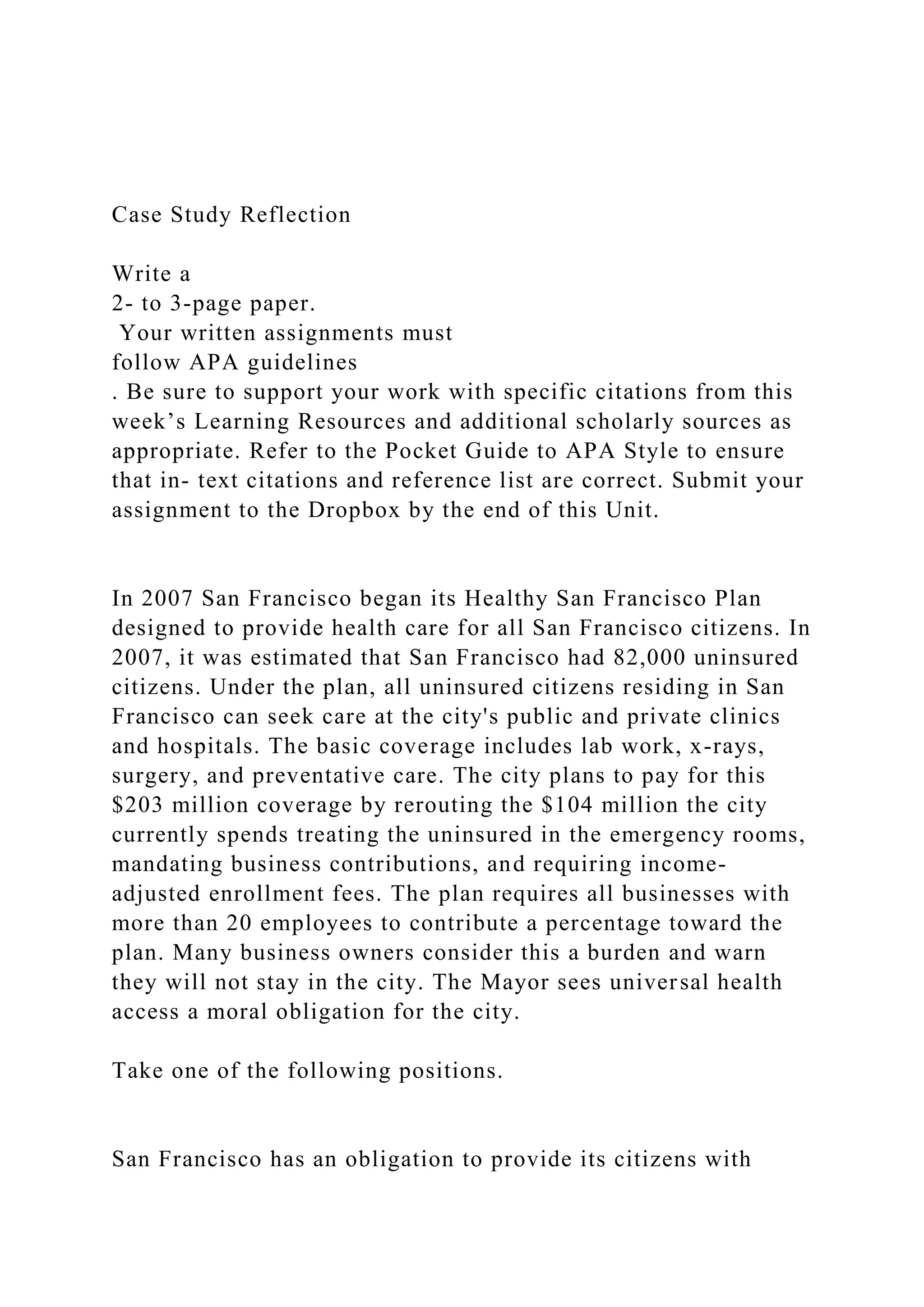 Case Study ReflectionWrite a 2- to 3-page paper. Your wr | PDF