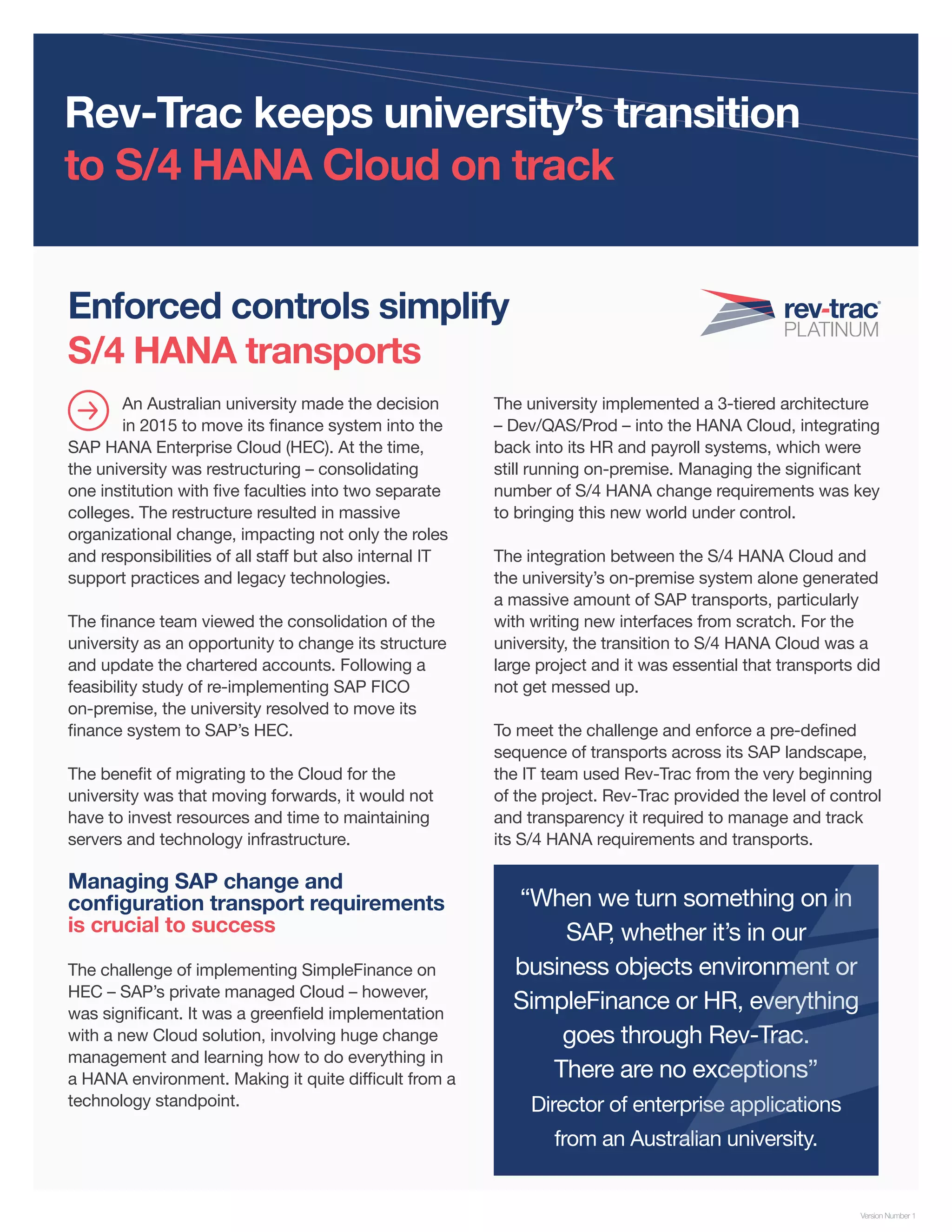 Rev-Trac S/4 HANA Case Study | PDF