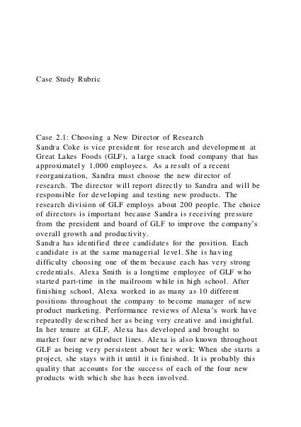 Case Study Rubric Case 2.1 Choosing a New Directo | PDF