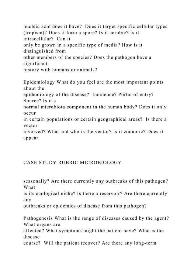 CASE STUDY RUBRIC MICROBIOLOGY For the Case Study assig.docx ...