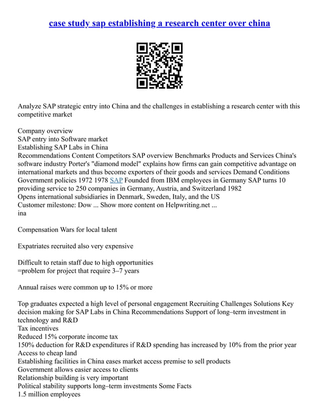 Case Study Sap Establishing A Research Center Over China | PDF | Business | Business and Finance