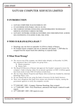 Case study satyam computers | DOCX | Business Accounting & Finance | Business