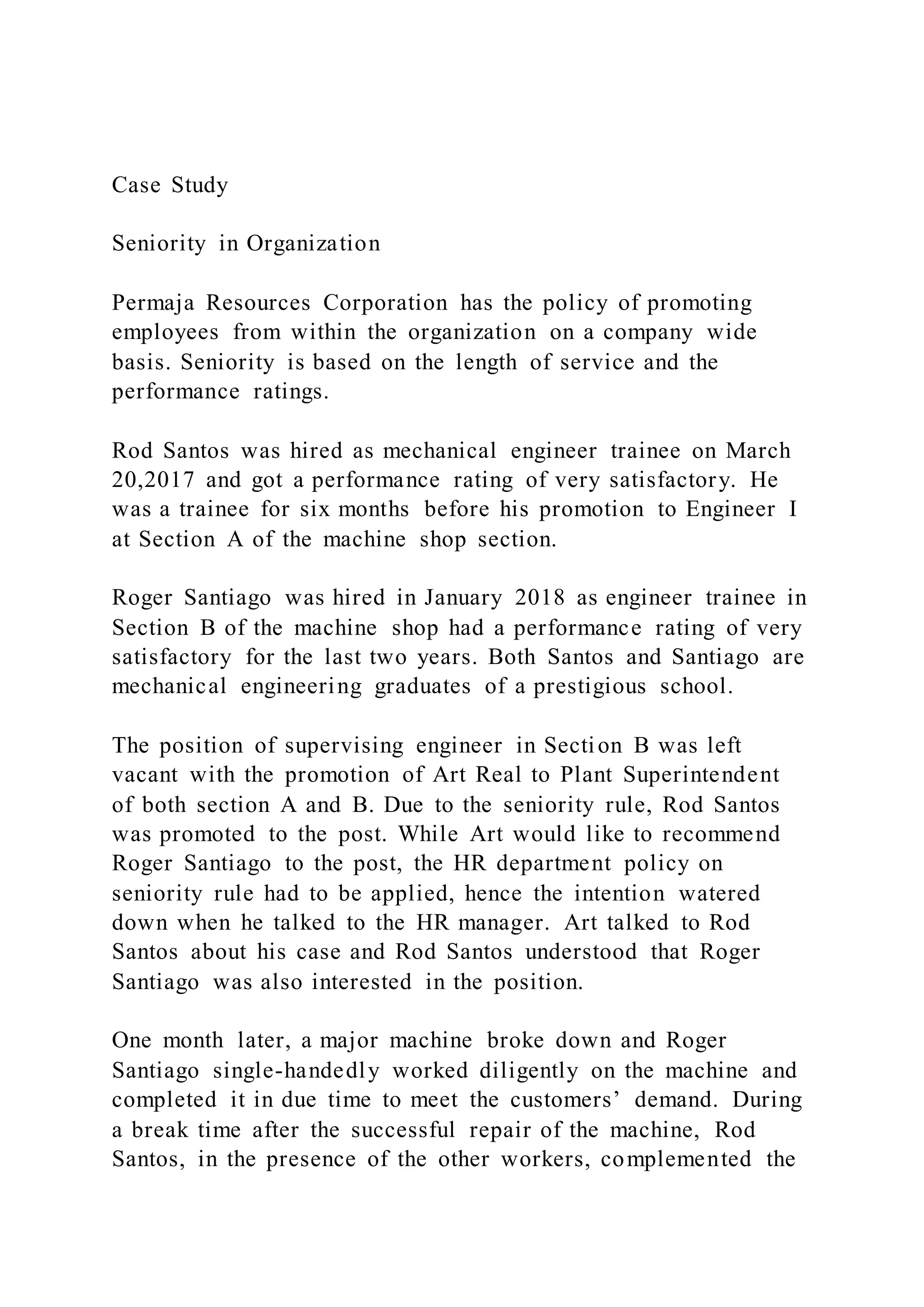 Case Study Seniority in OrganizationPermaja Resources Corp | DOCX