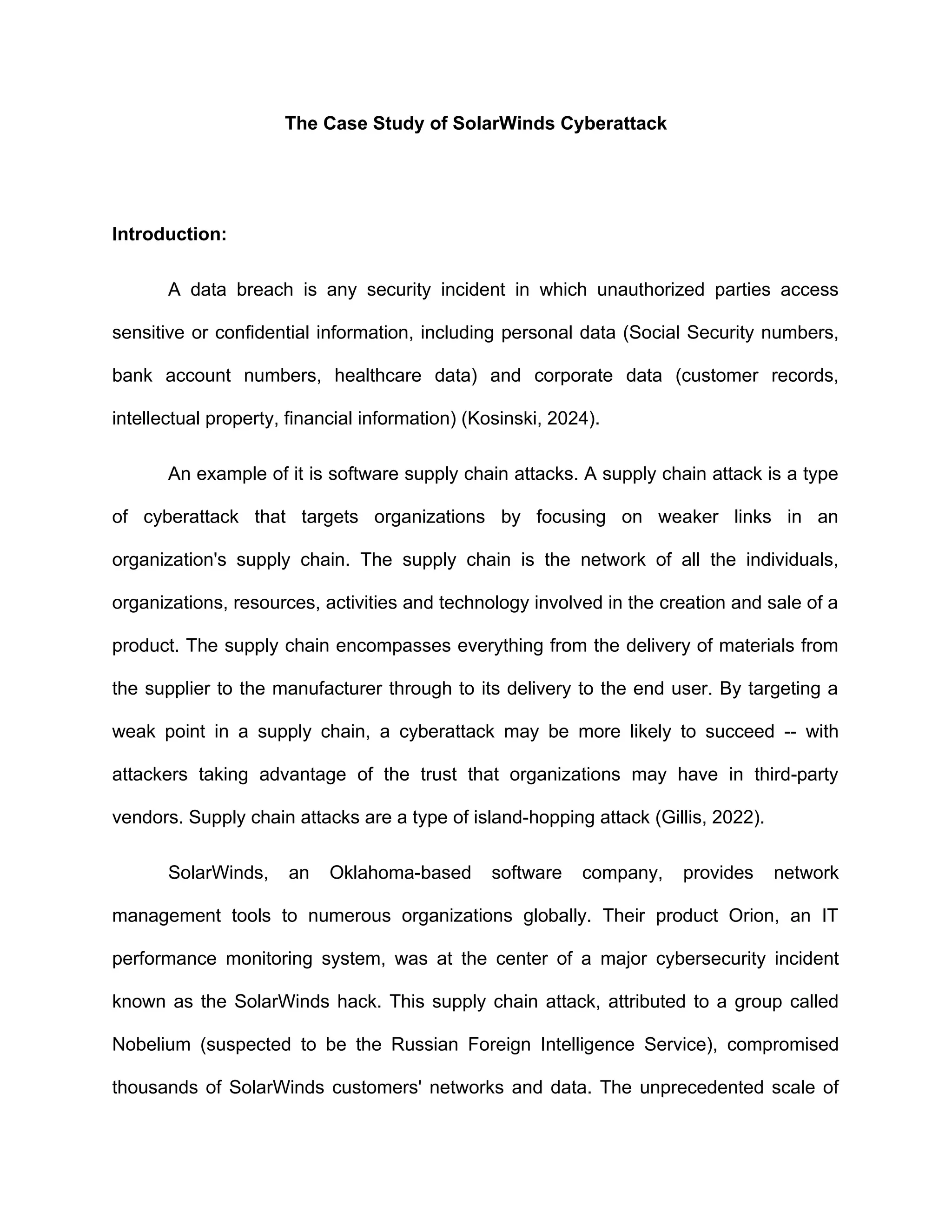 Case Study SolarWinds Attack 2024 version | DOCX