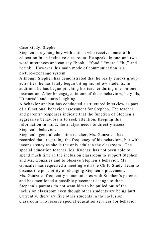 Case Study StephenStephen is a young boy with autism who .docx ...