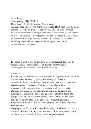Case StudyStrategizing CHAPTER 9 Case Study 3 HSO Strategic As | PDF