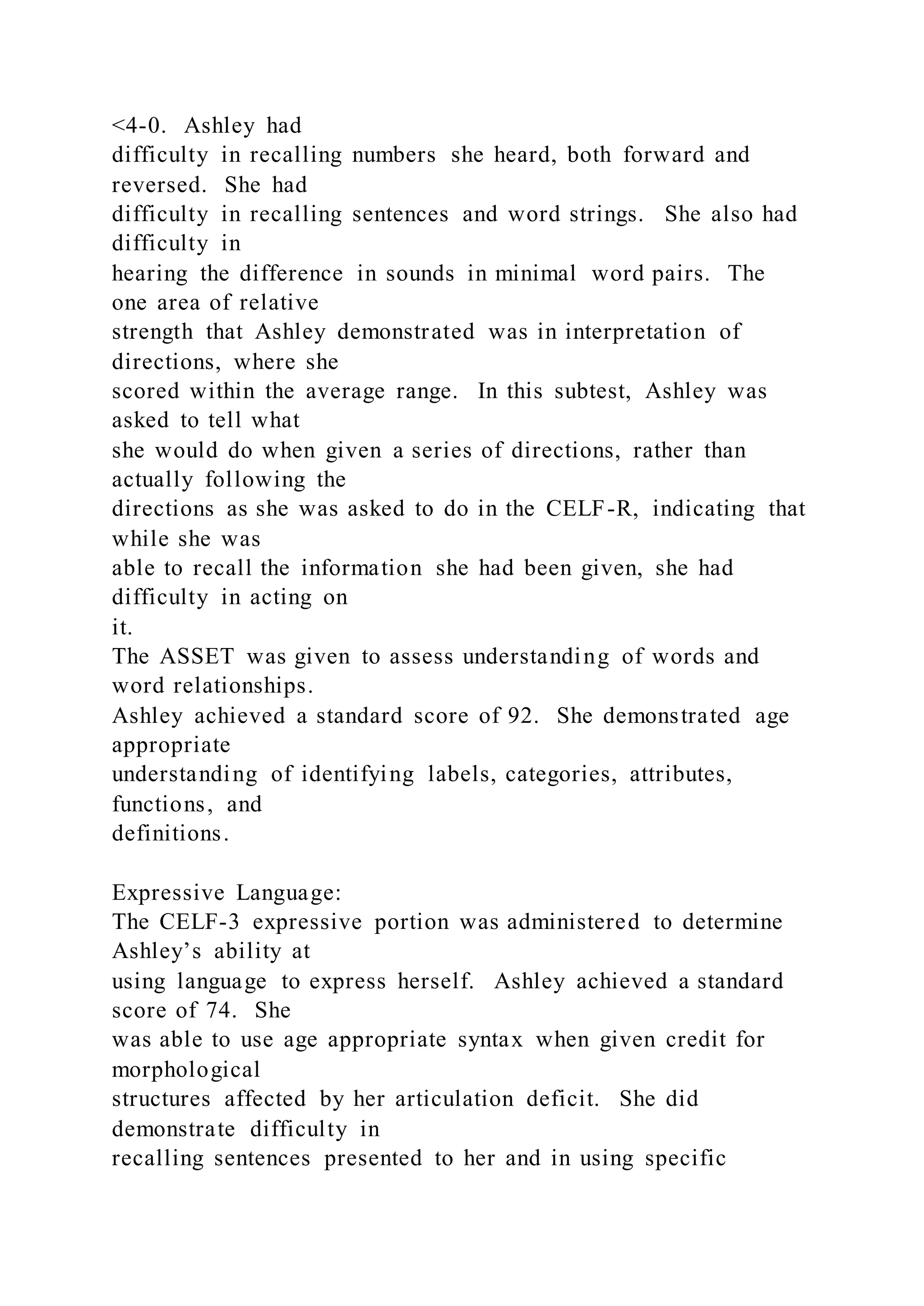 Case Study Student Ashley Age 7 years, 4 months | DOCX