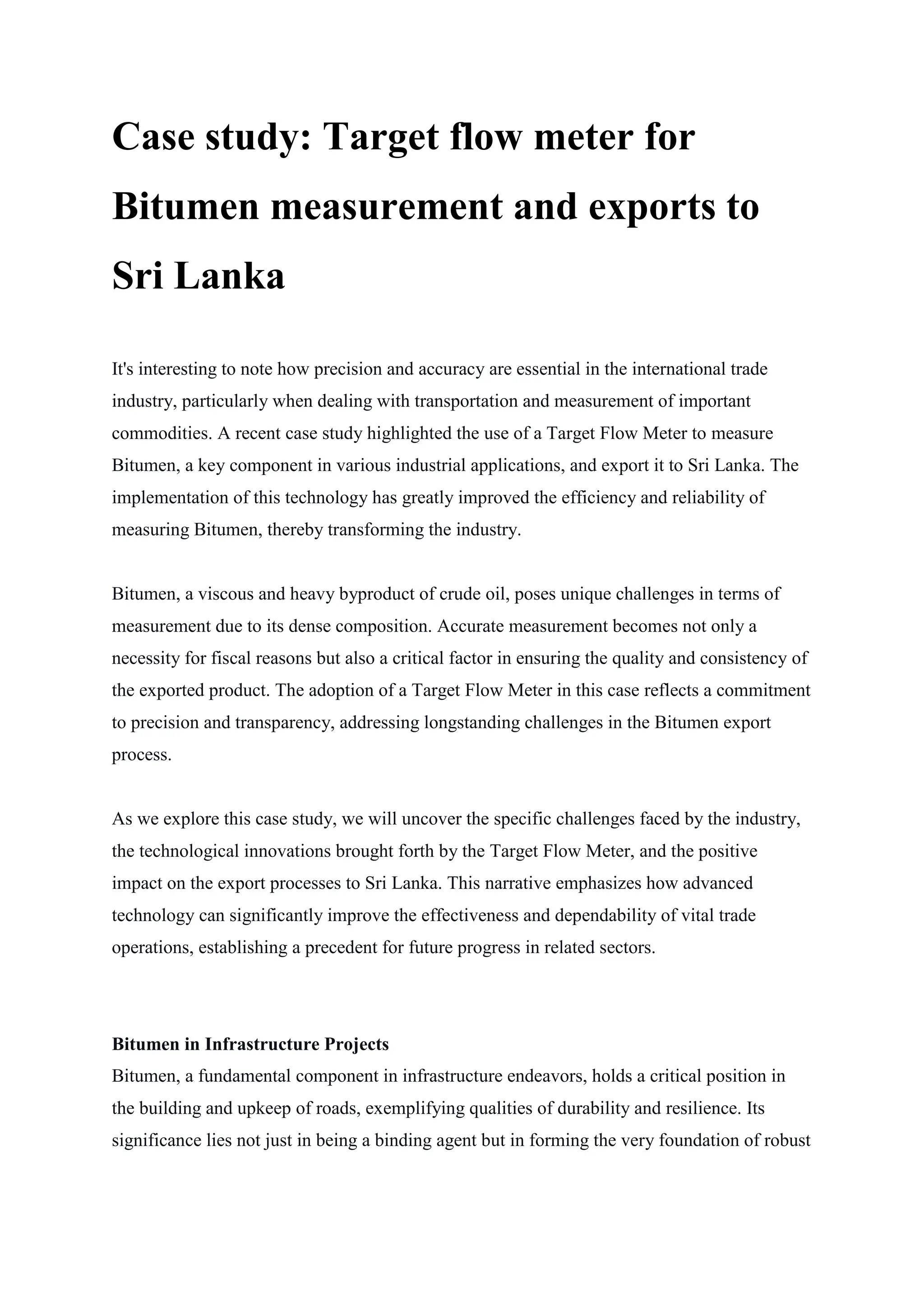 Case study_ Target flow meter for Bitumen measurement and exports to Sri Lanka (1).docx