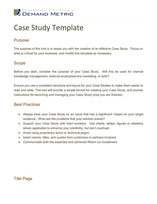 Case study template | DOCX | Business | Business and Finance