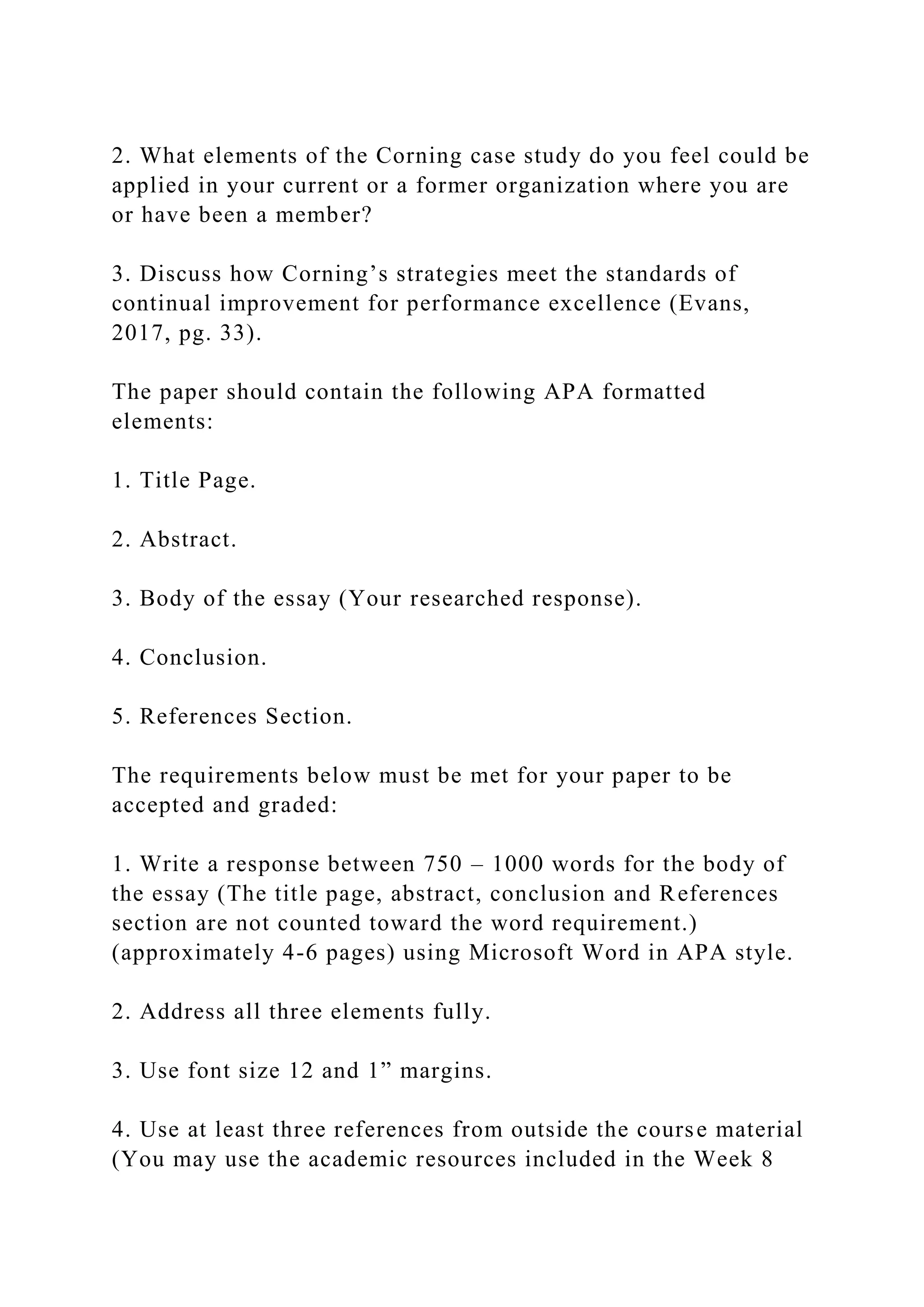 Case Study The Corning Journey to Performance Excellence Part 1 a.docx ...