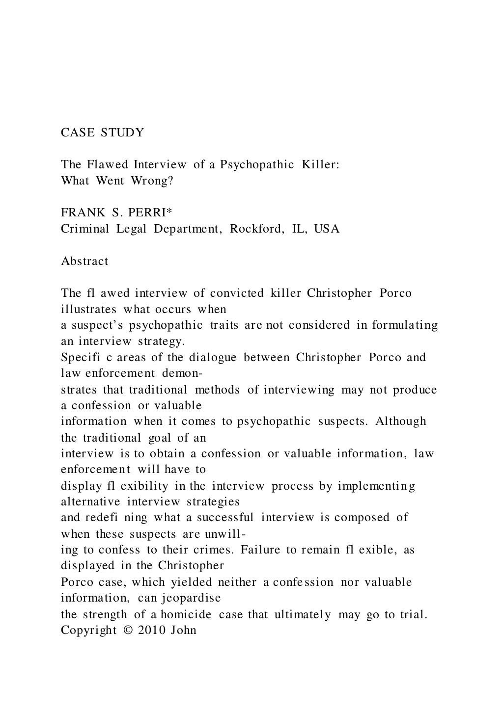 CASE STUDYThe Flawed Interview of a Psychopathic Killer | PDF