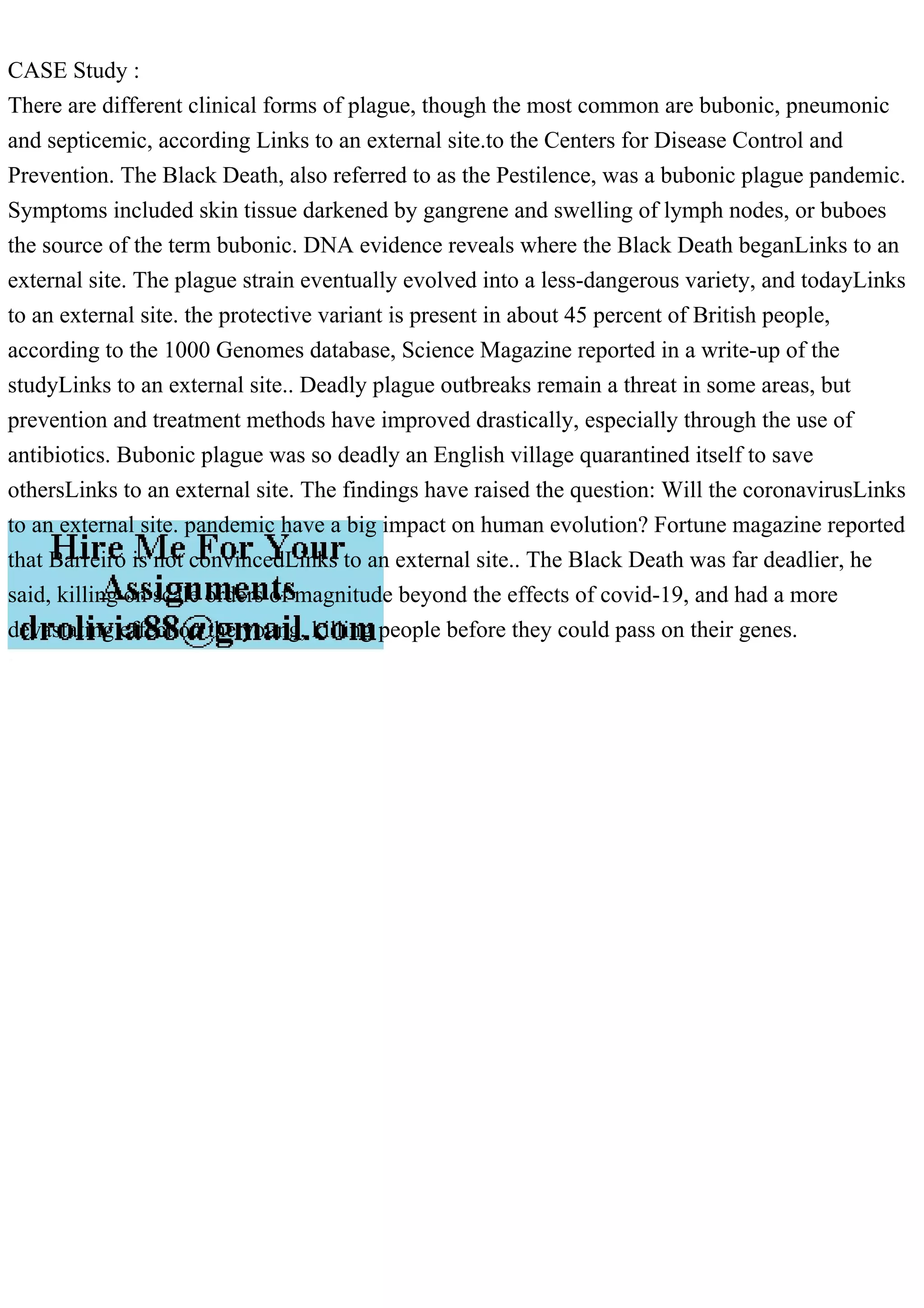 CASE Study There are different clinical forms of plague, though t.pdf