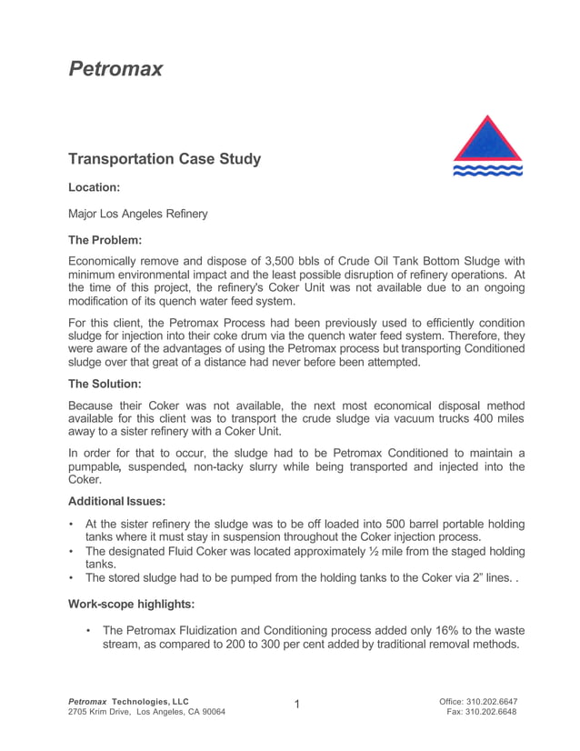 Tank Cleaning Case Study Transportation | PDF