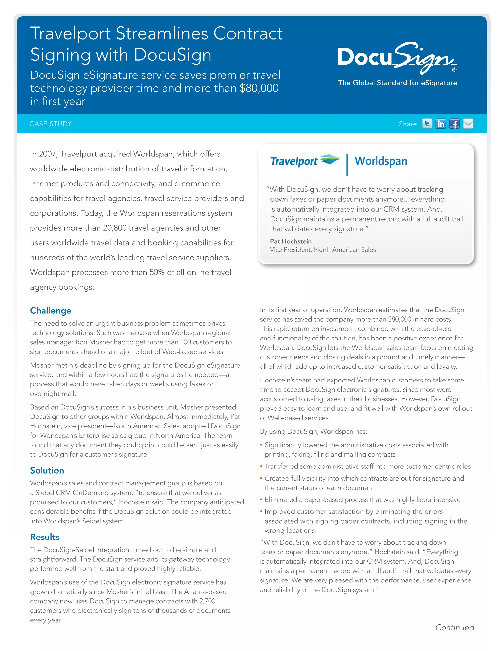Travelport DocuSign Case Study | PDF