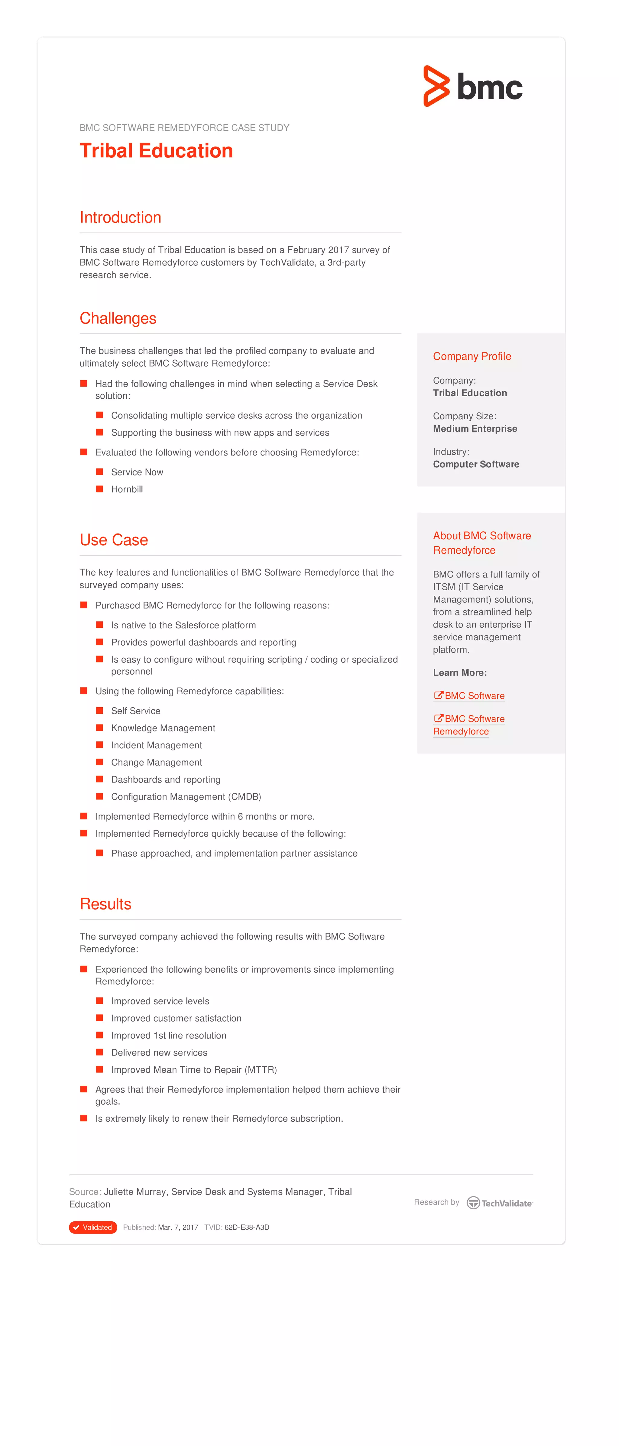 BMC Software Remedyforce Case Study | PDF