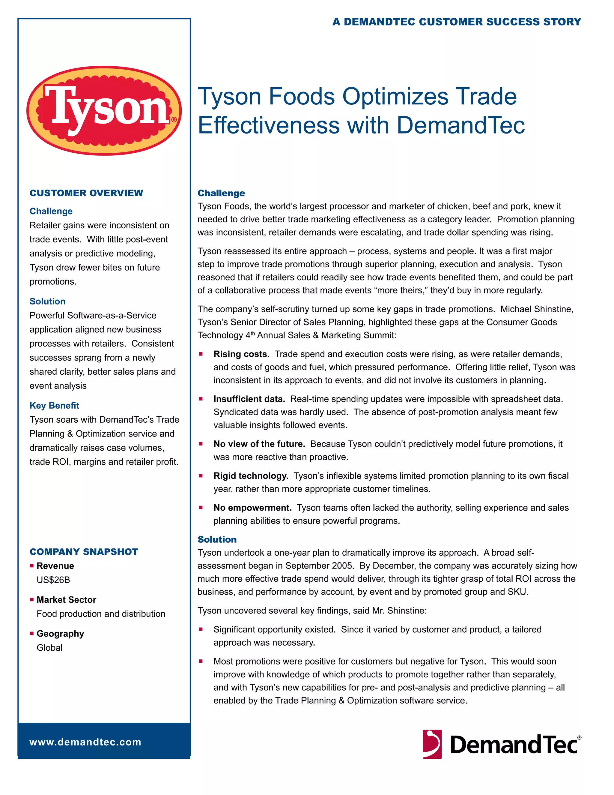 DemandTec Customer Case Study: Tyson Foods | PDF