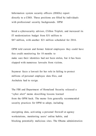 Case Study U.S. Office of Personnel Management Data Breach No | DOCX | Home Security | Home & Garden