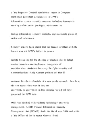 Case Study U.S. Office of Personnel Management Data Breach No | DOCX | Home Security | Home & Garden