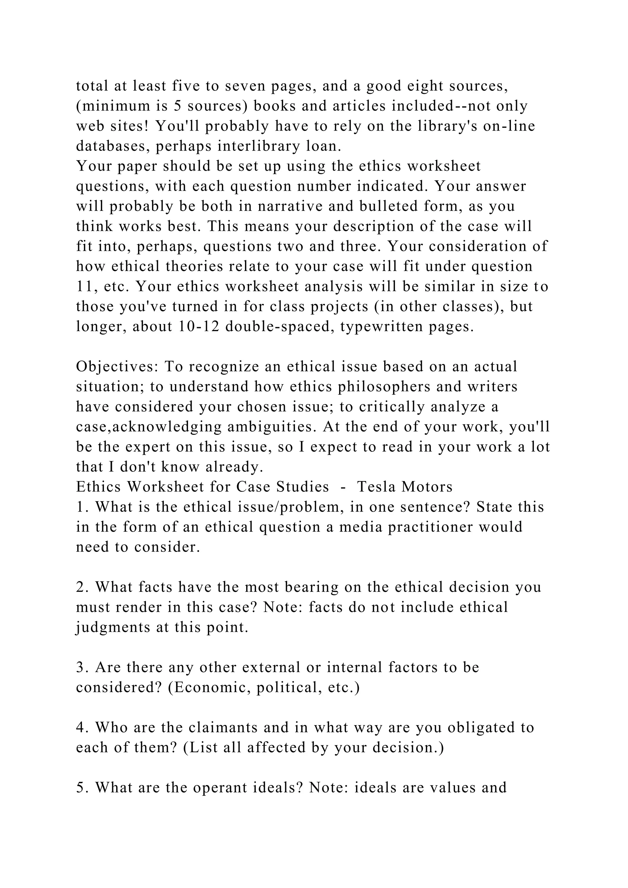 Case study using the Ethics Worksheet belowTESLA MOTORSIdentif.docx