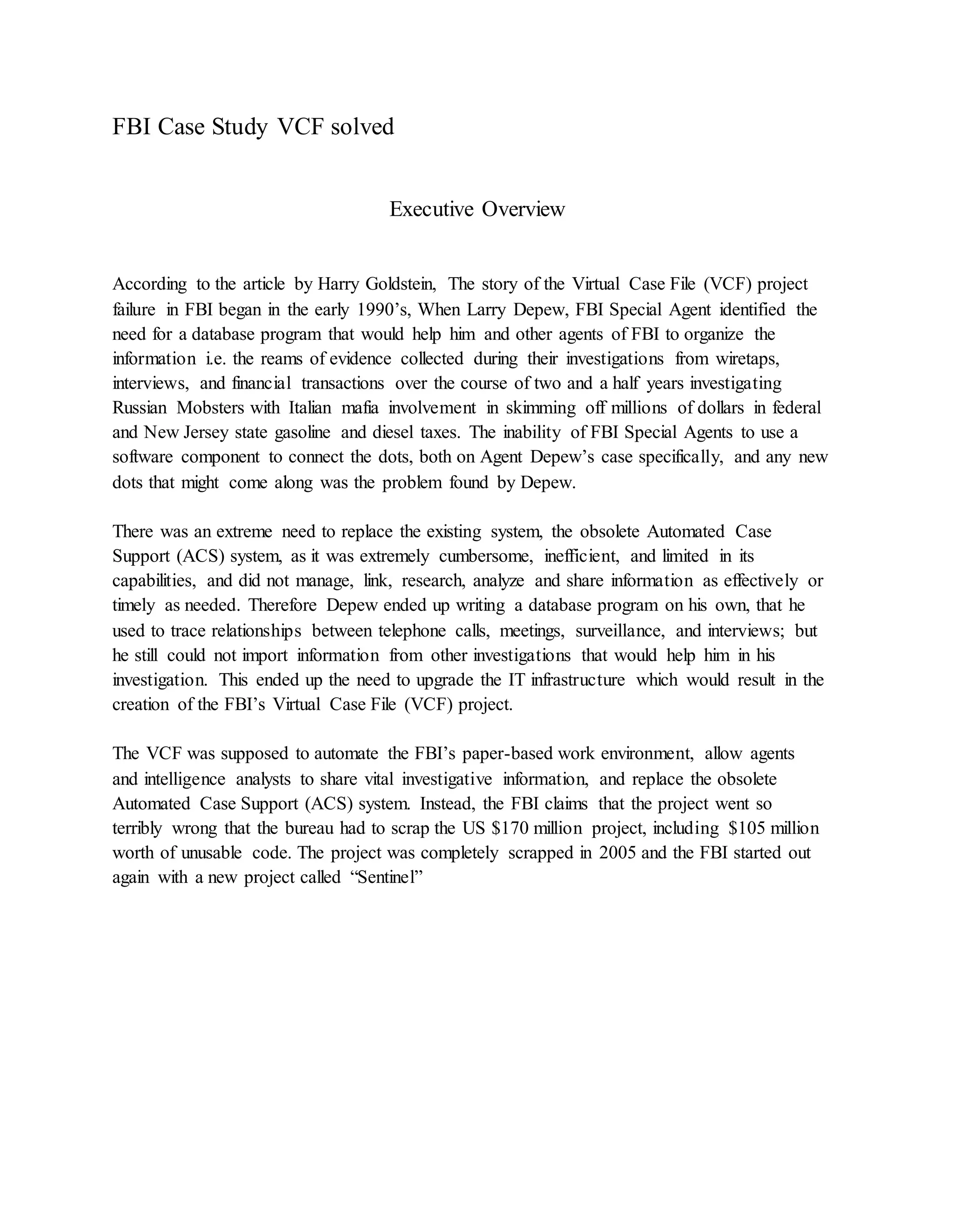 Solved case study Virtual case file FBI | DOCX