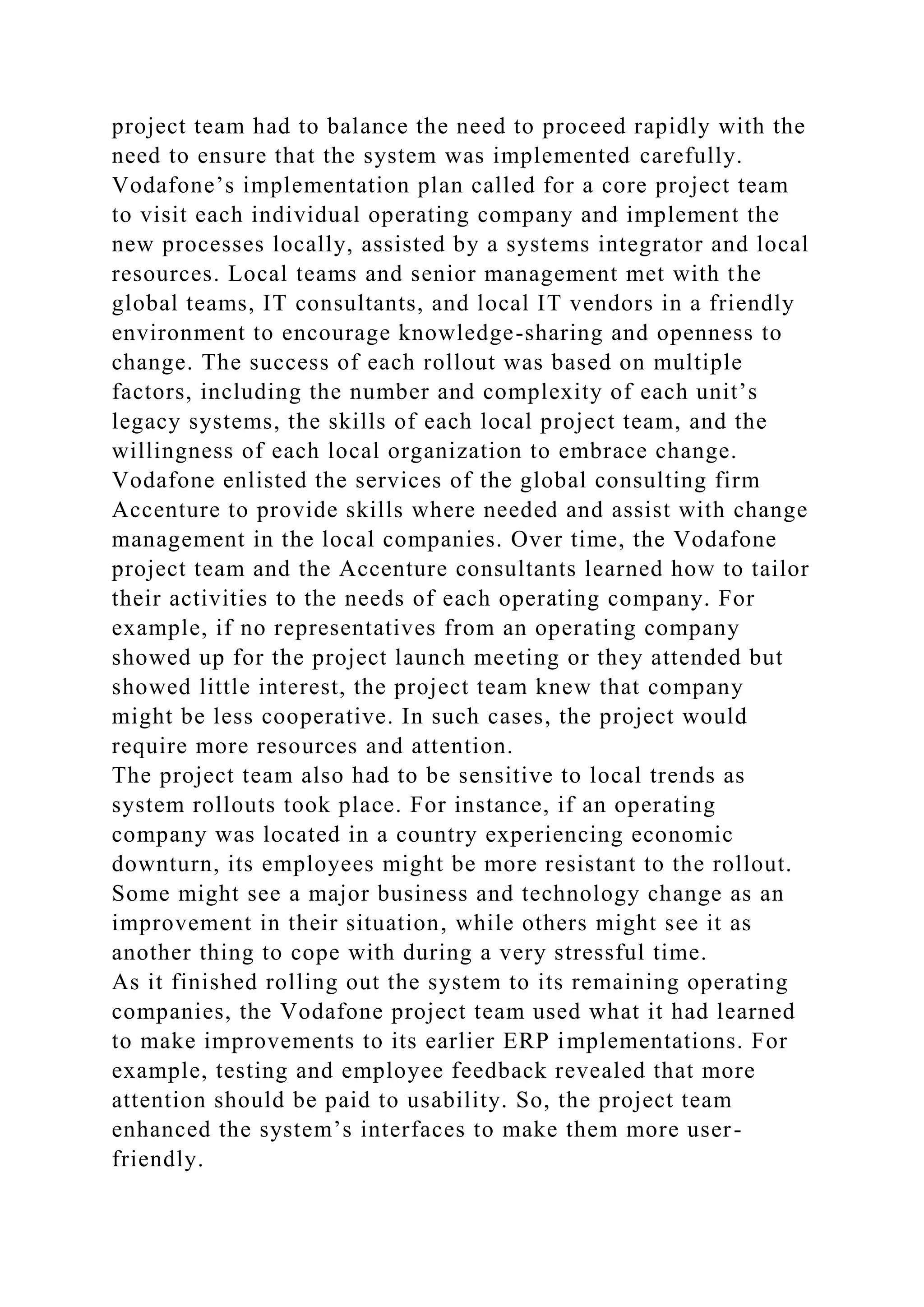 Case Study Vodafone A Giant Global ERP ImplementationVodafone G.docx