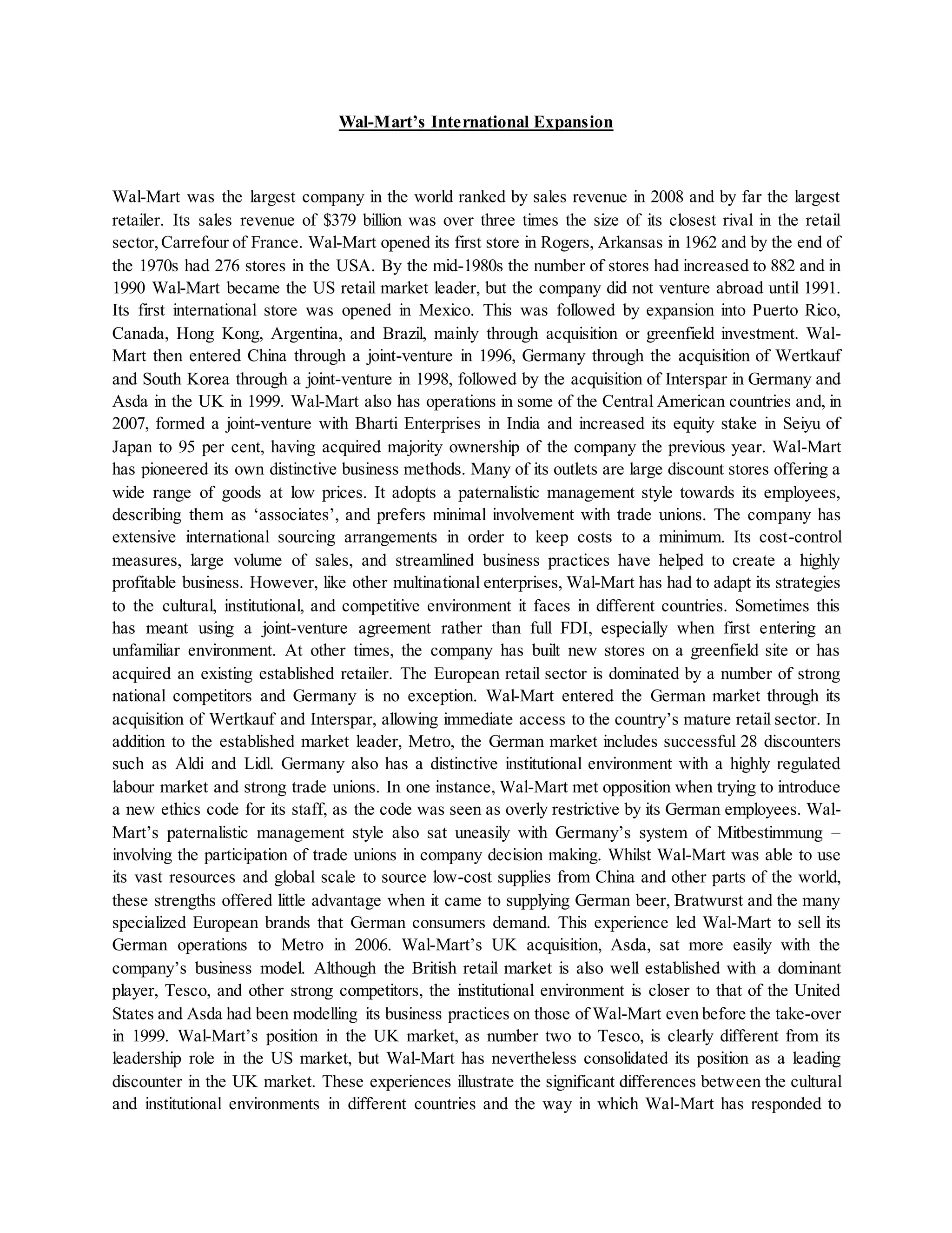 Case study walmart | DOCX